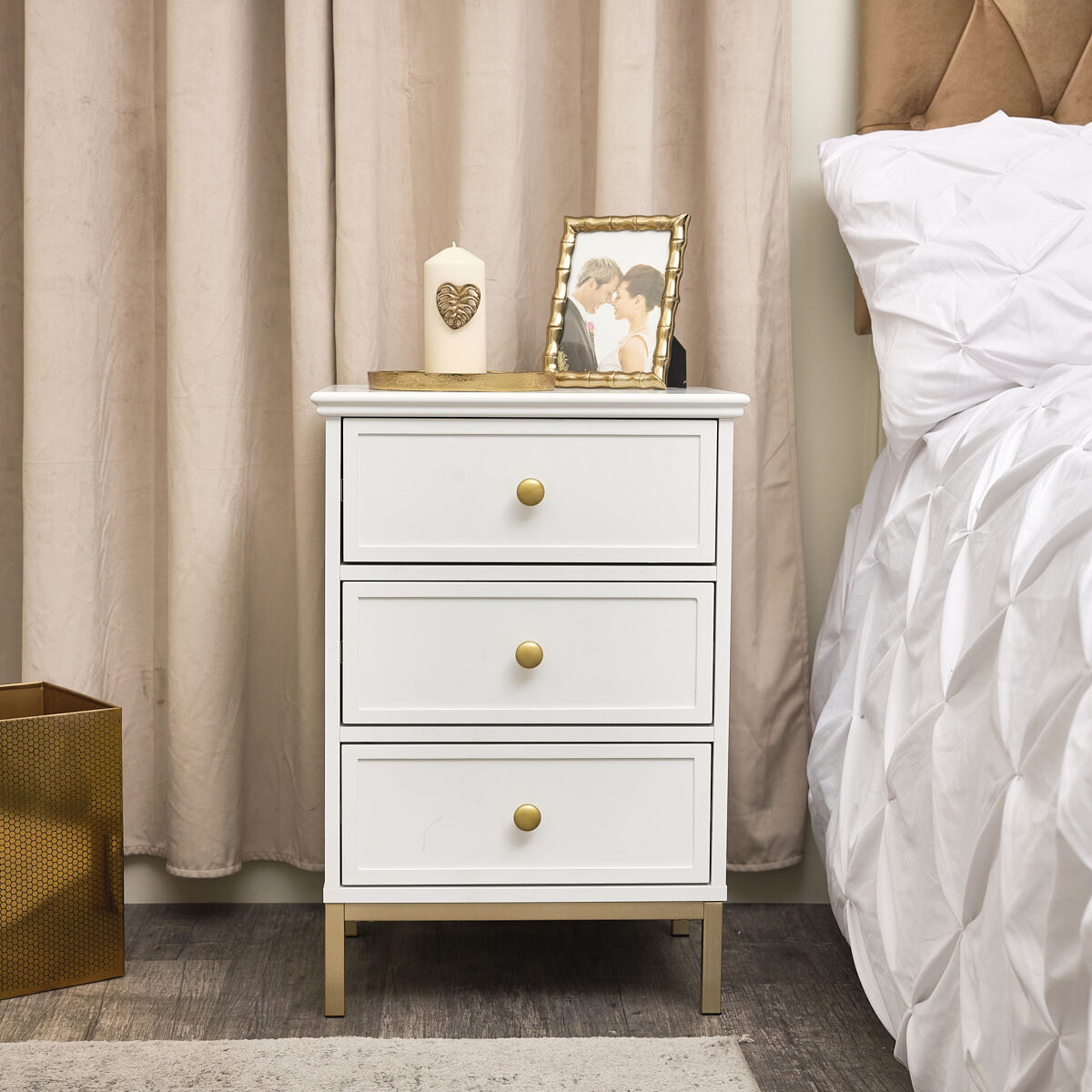 Flora Furniture Three Drawer Bedside Table Aisby White Range